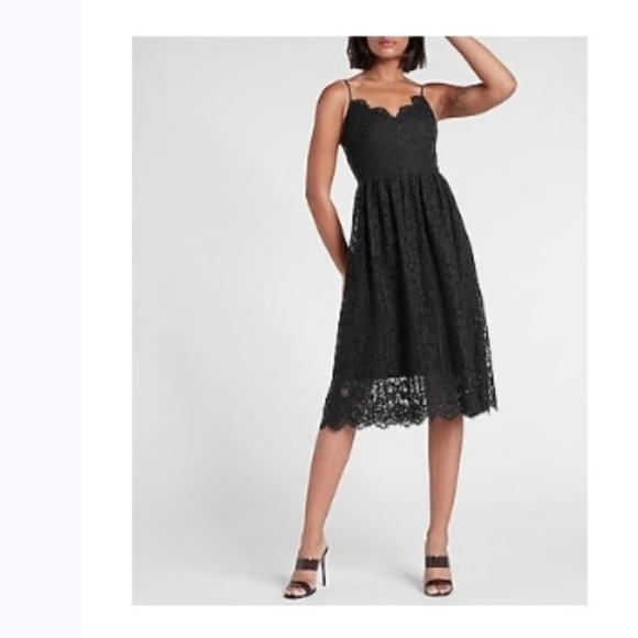 Express | Dresses | Womens Express Black Allover Lace Midi Dress In ...
